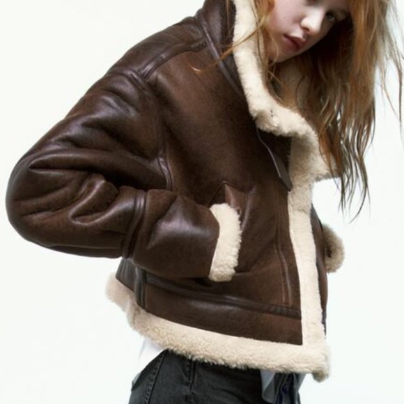 Zara | Jackets & Coats | Nwt Brown Double Faced Jacket W Faux Shearling ...